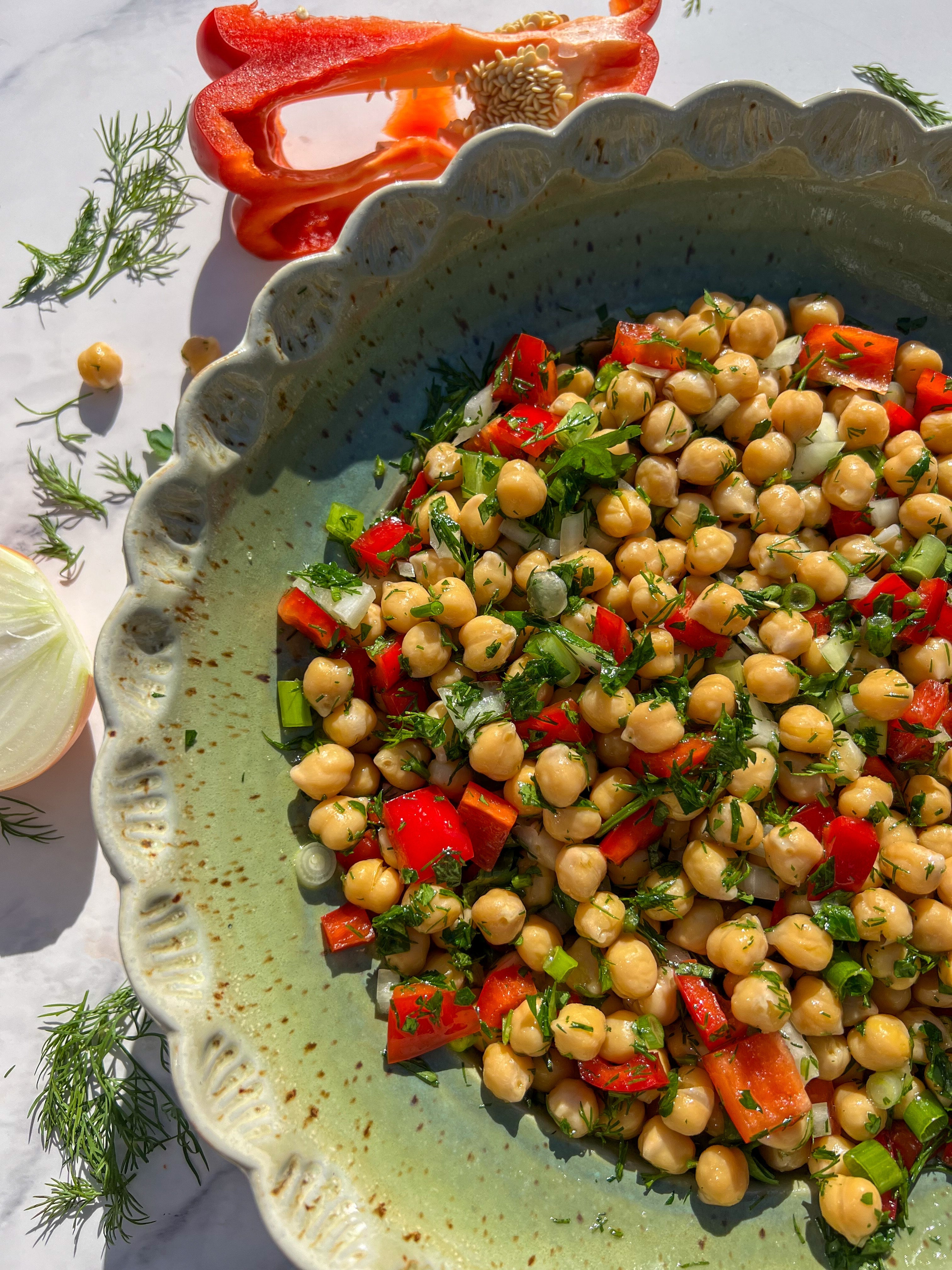 Herby Chickpea Salad with Lemon and EVOO Dressing